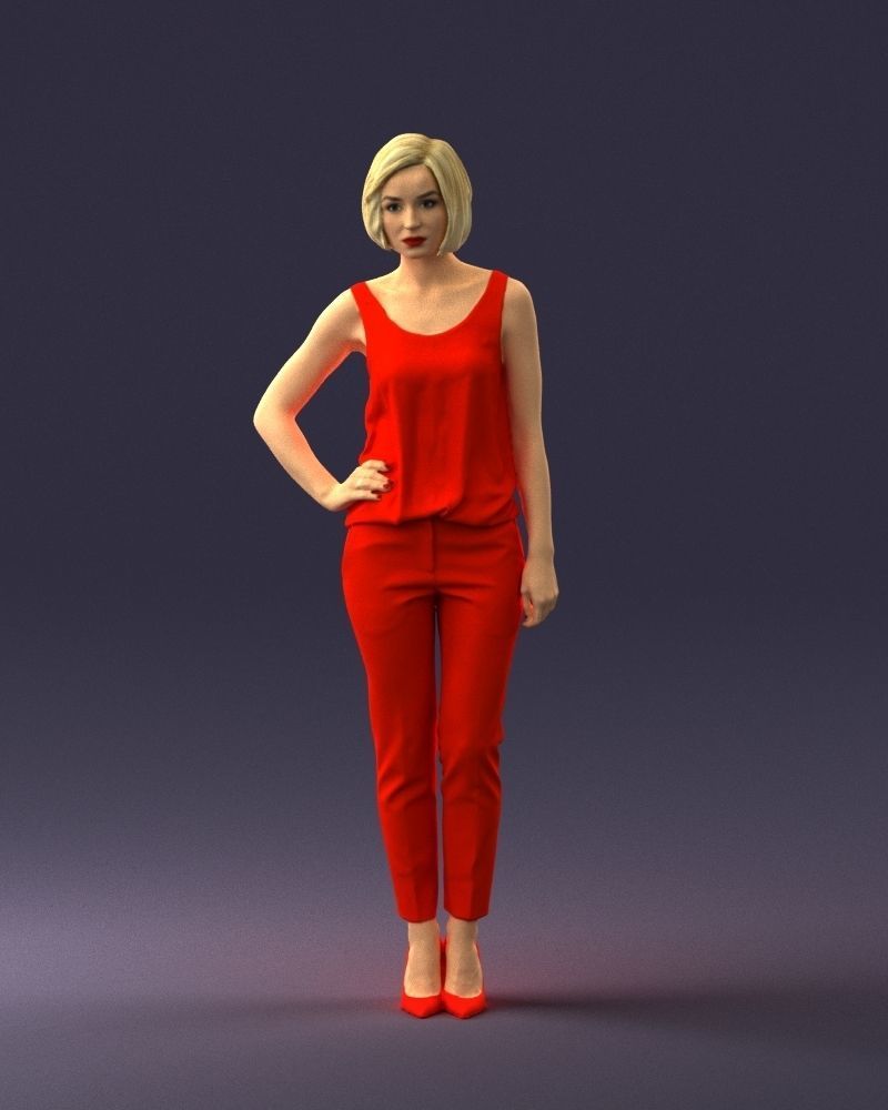 Blonde girl in red trousers 0202 3D Print Ready 3D model 3D printable | CGTrader
