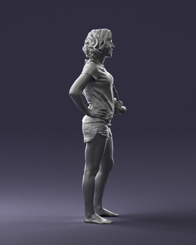 Blonde in shorts with a camera 0229 3D model | CGTrader