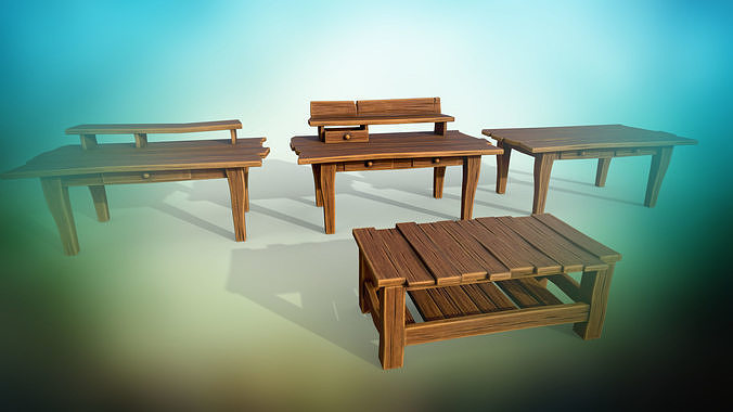 3D model Set of stylized tables PBR game ready VR / AR / low-poly ...