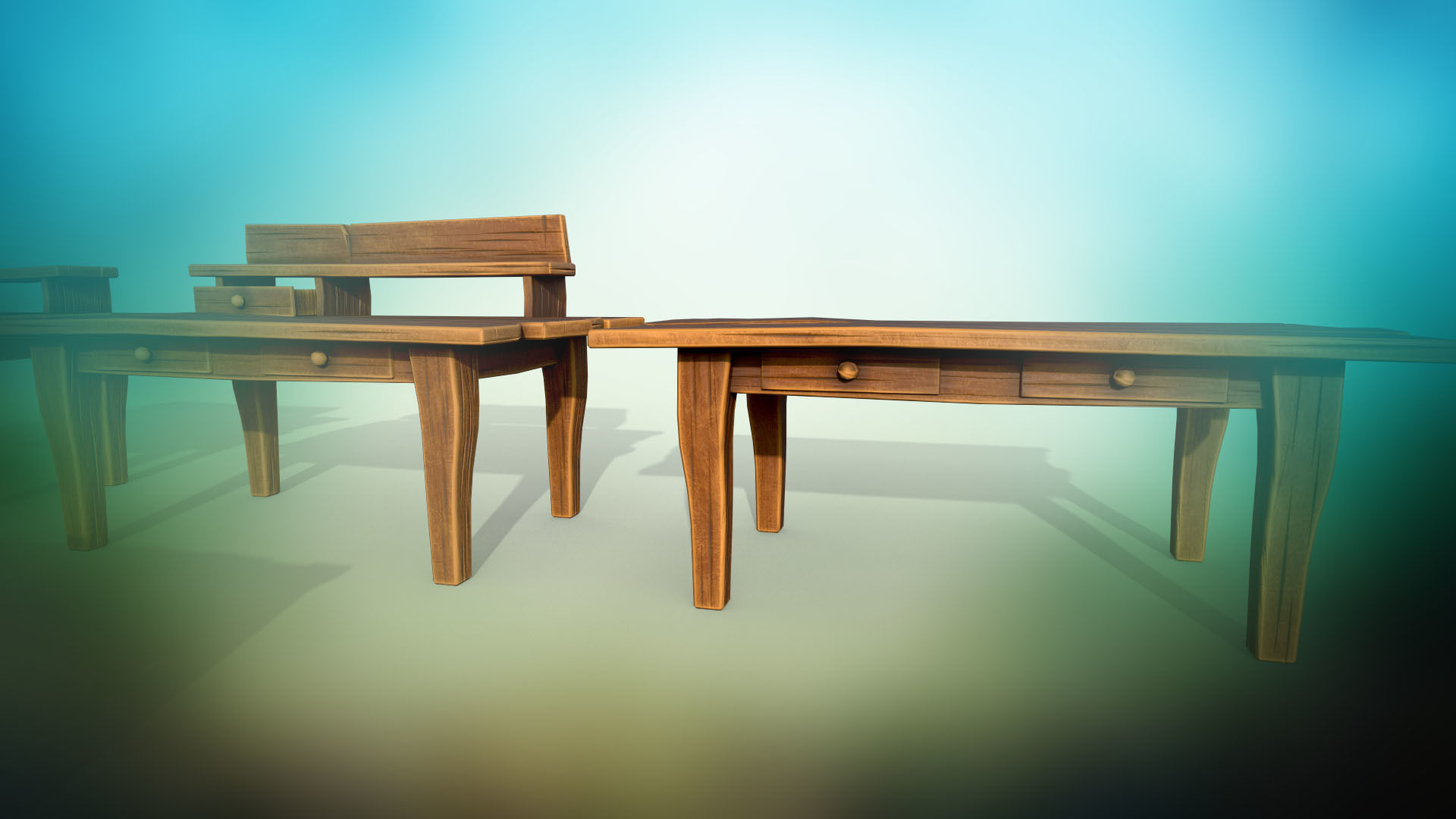 3D model Set of stylized tables PBR game ready VR / AR / low-poly ...