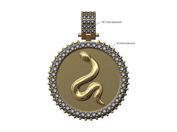 Iced snake diamond pendant with bail 3D model 3D printable | CGTrader
