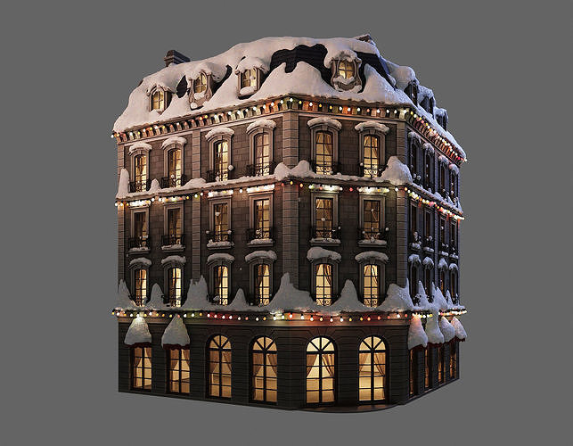 Corner building covered with snow 3D model | CGTrader