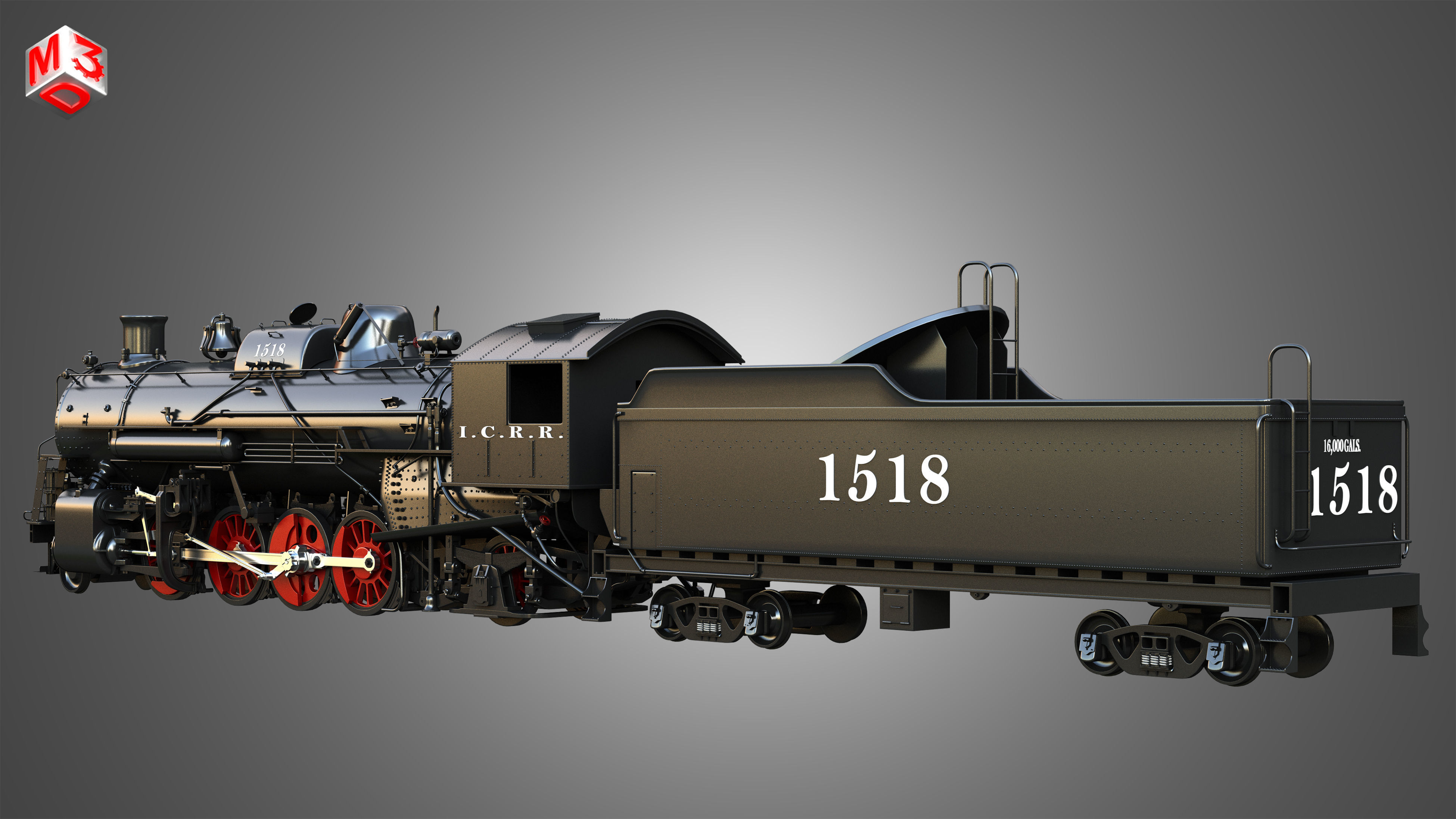 ICRR 1518 - Steam Locomotive With Coal Wagon 3D model | CGTrader