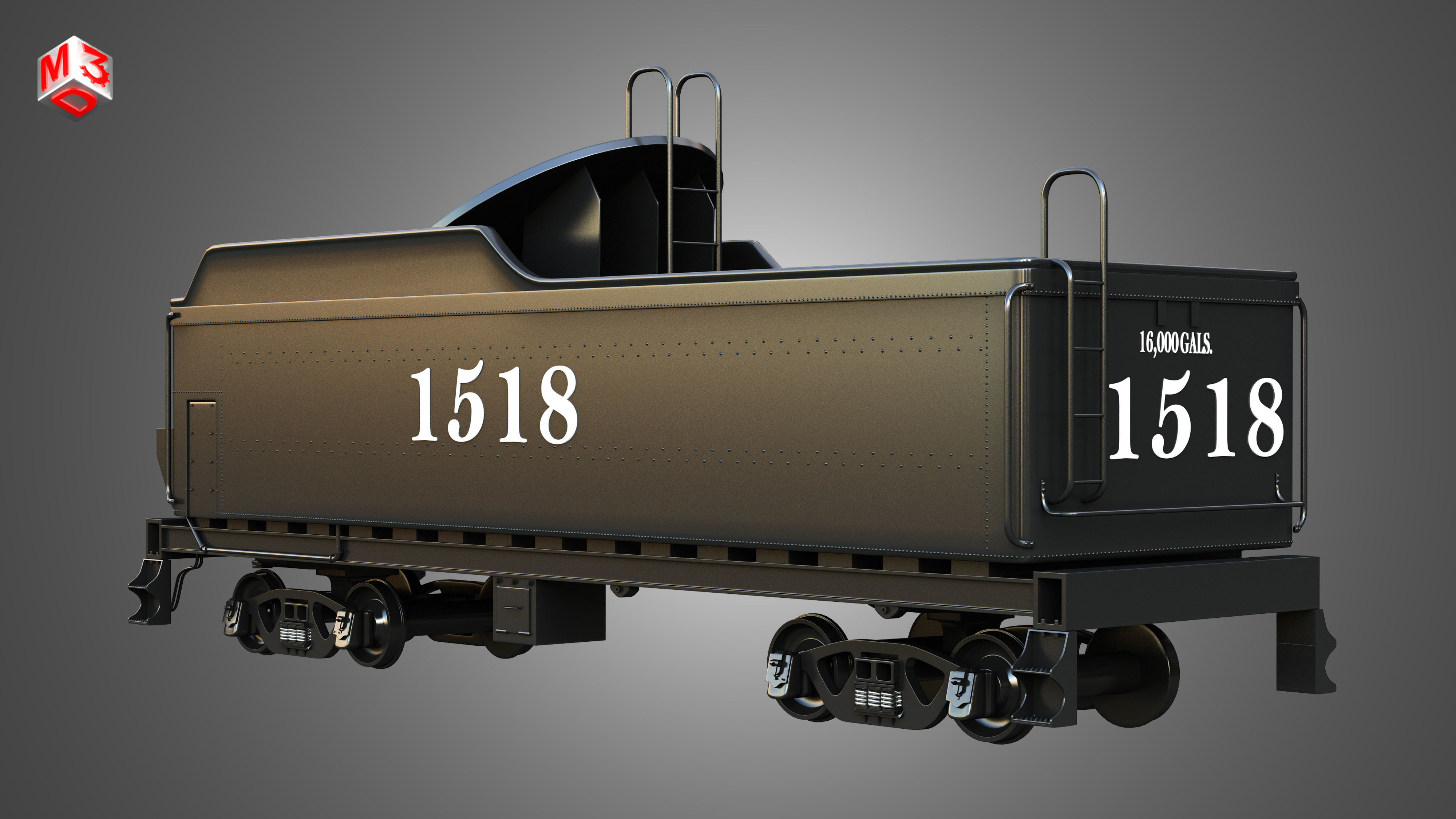 ICRR 1518 - Steam Locomotive With Coal Wagon 3D model | CGTrader