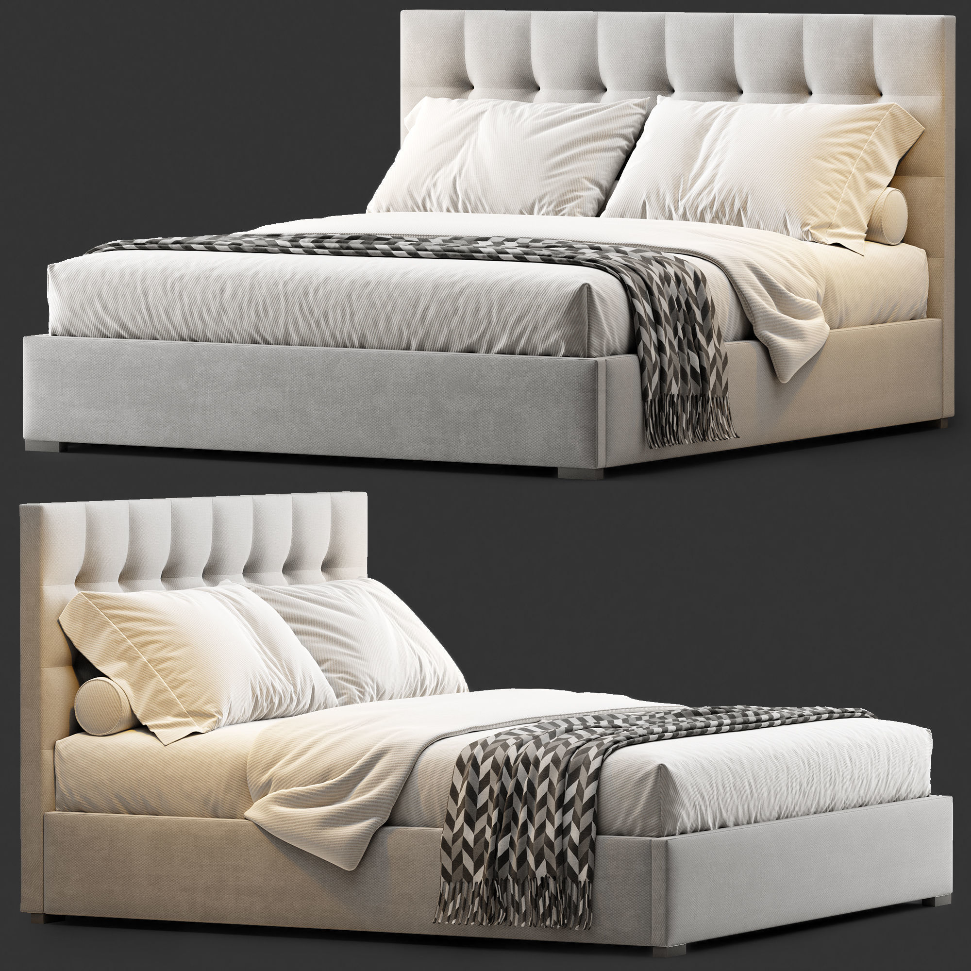 RH BOX-TUFTED BED 1 3D model | CGTrader