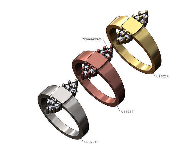 Crown diamond clusters micro signet US sizes 6 7 8 3D model 3D ...