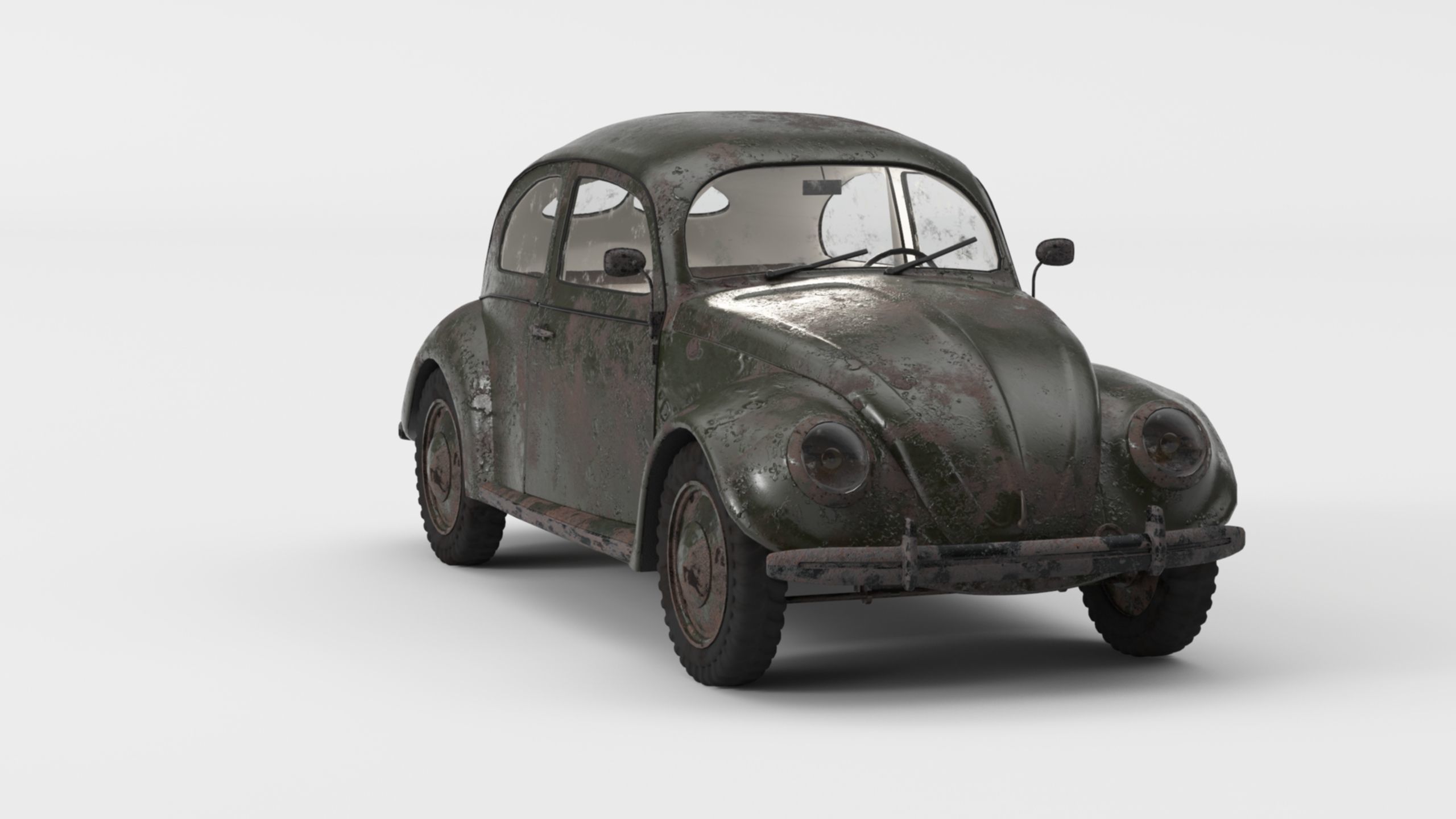 3D model VW Style Beetle Bug Old Rusty WW2 Wrecked Car VR / AR / low ...