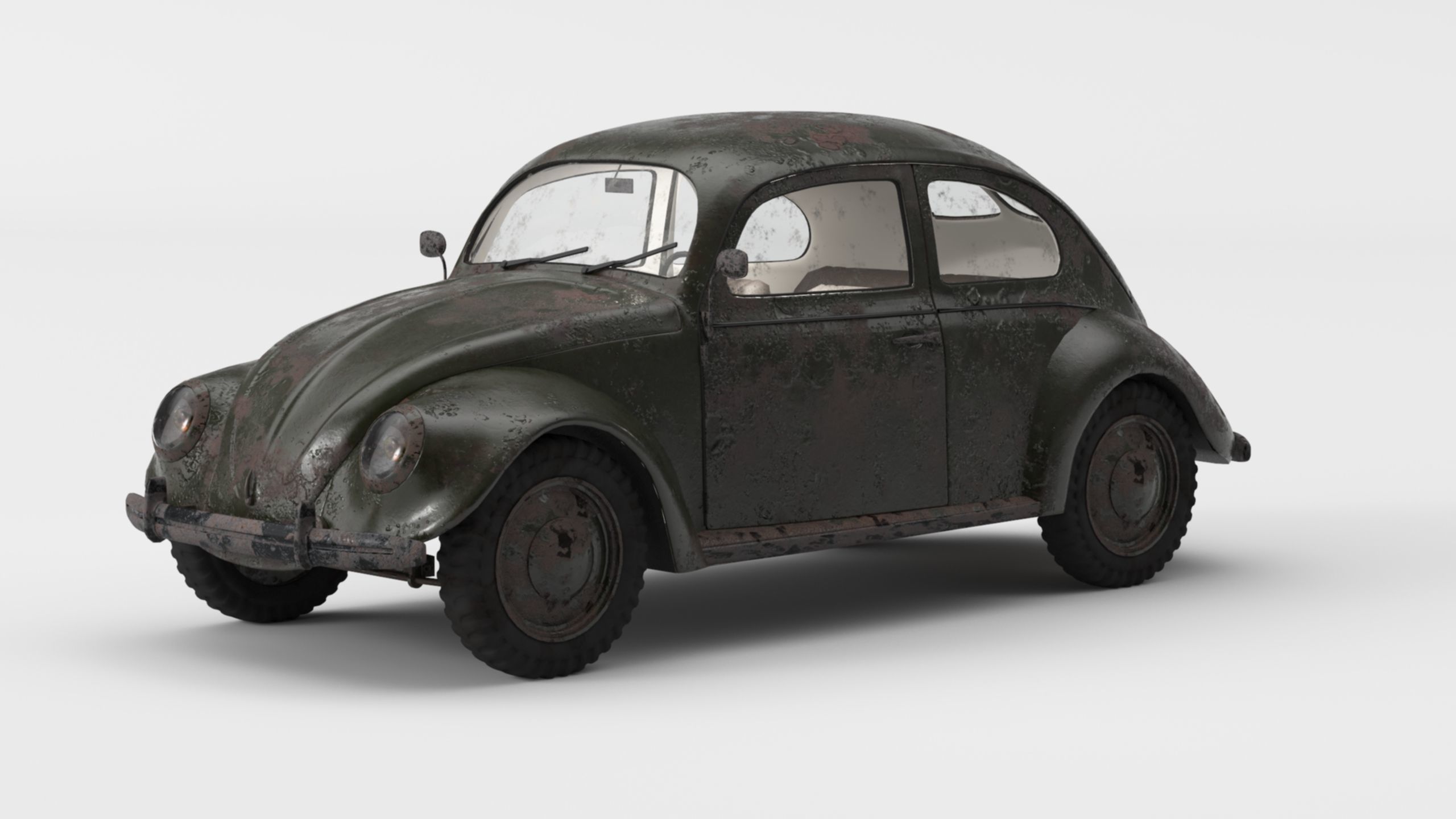 3D model VW Style Beetle Bug Old Rusty WW2 Wrecked Car VR / AR / low ...