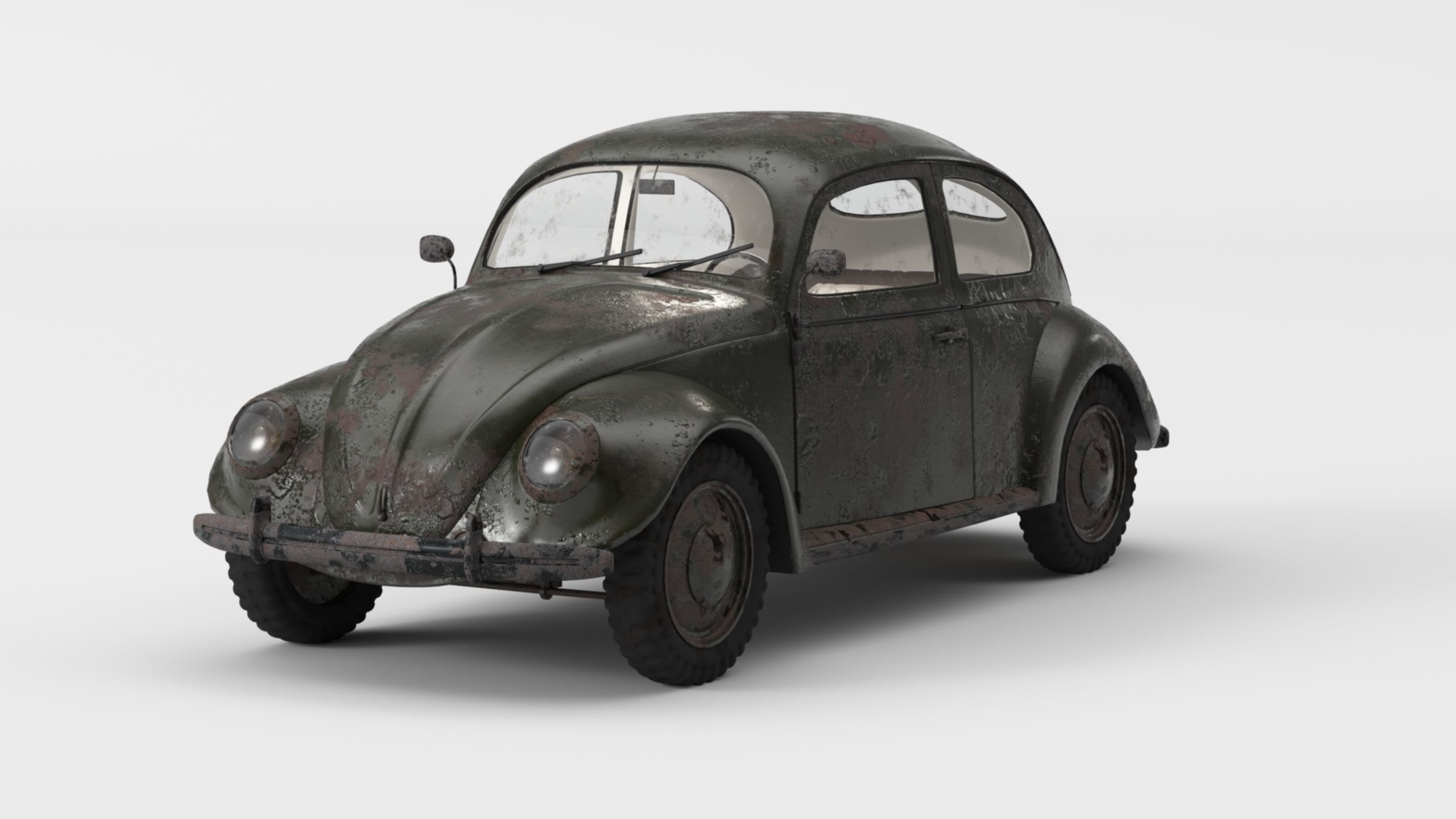 3D model VW Style Beetle Bug Old Rusty WW2 Wrecked Car VR / AR / low ...