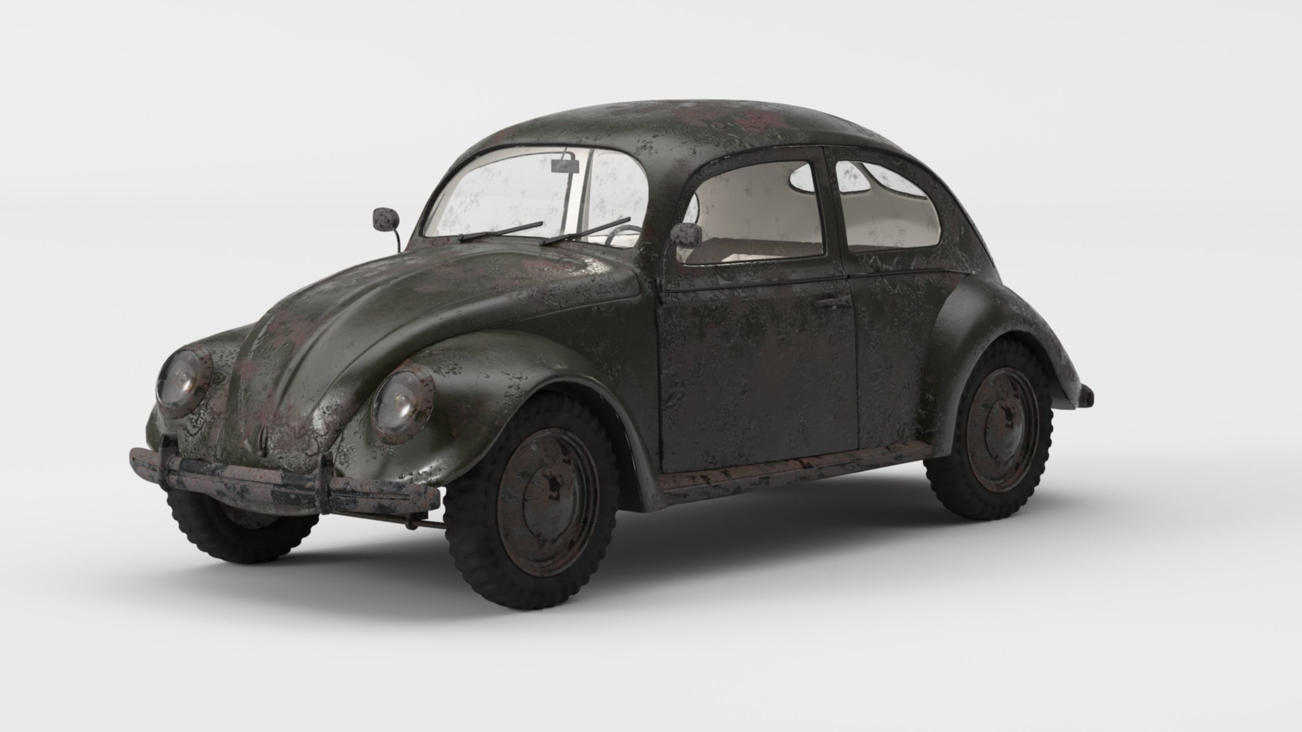 3D model VW Style Beetle Bug Old Rusty WW2 Wrecked Car VR / AR / low ...