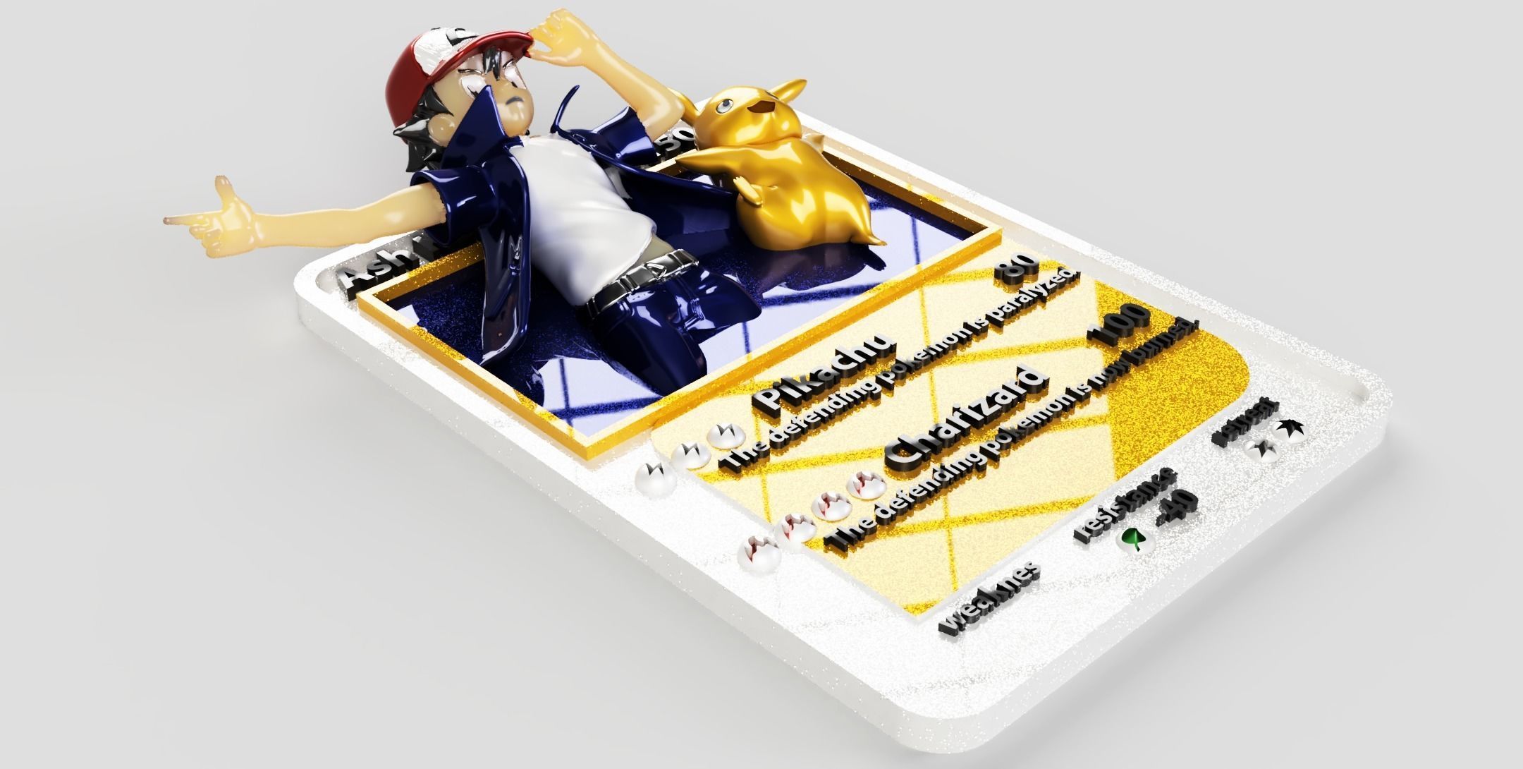 4D pokemon card - Trainer Ash Ketchum 3D model 3D printable | CGTrader