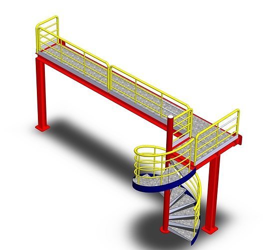 Structural railings platform with spiral stairs 3D model rigged | CGTrader