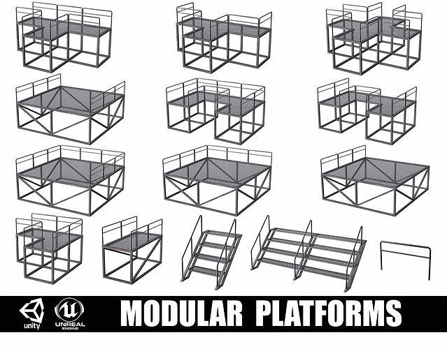 3D model Set of 13 Modular Military Platforms VR / AR / low-poly | CGTrader