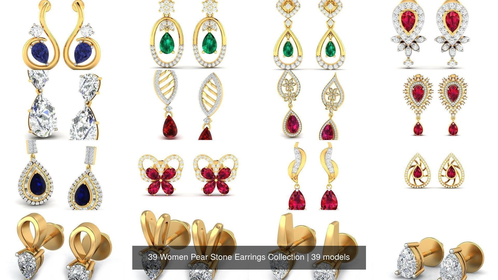 39 Women Pear Stone Earrings Collection | CGTrader