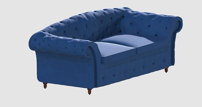 Blue capitone basic sofa 3D model | CGTrader