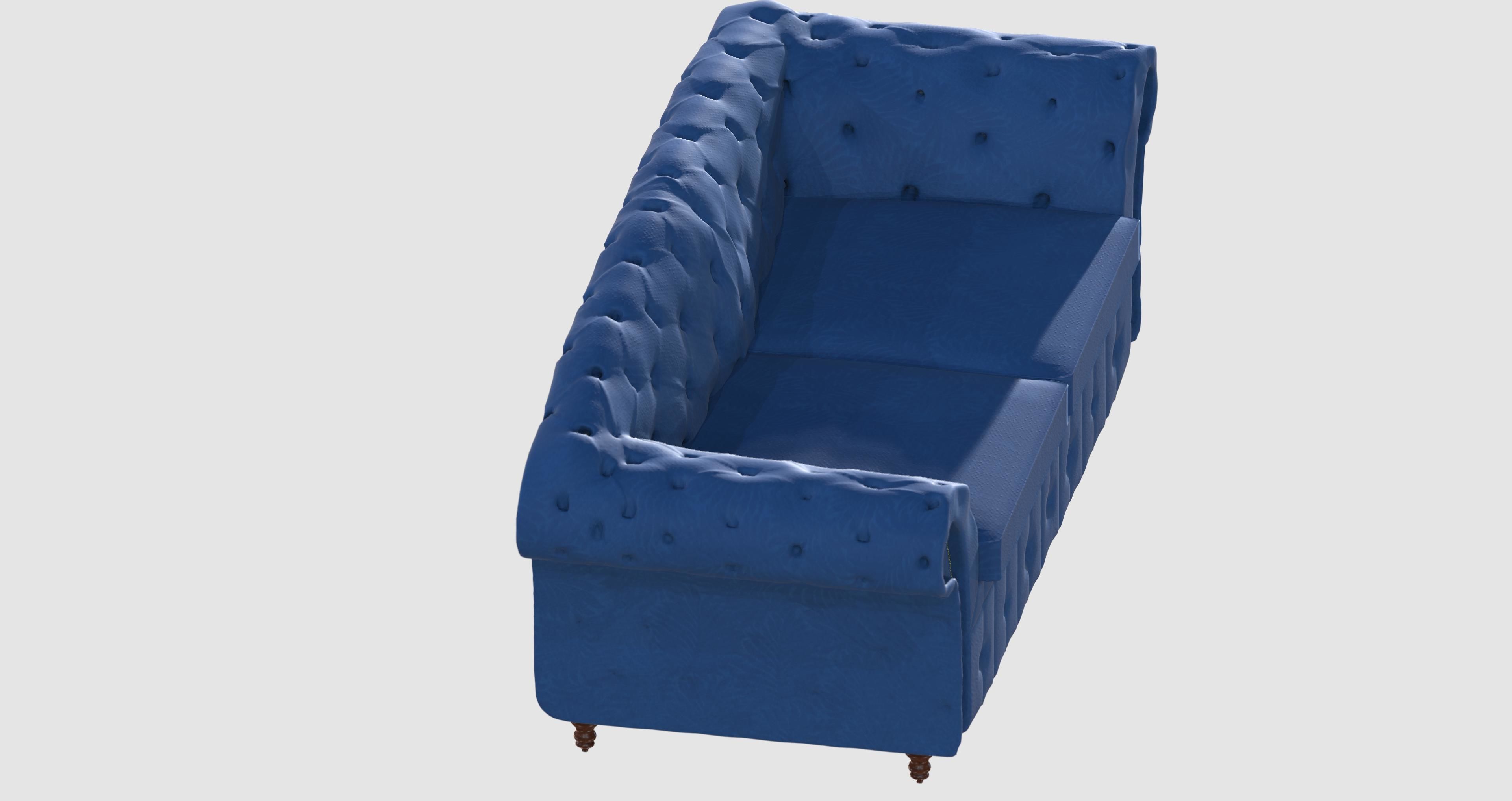 Blue capitone basic sofa 3D model | CGTrader