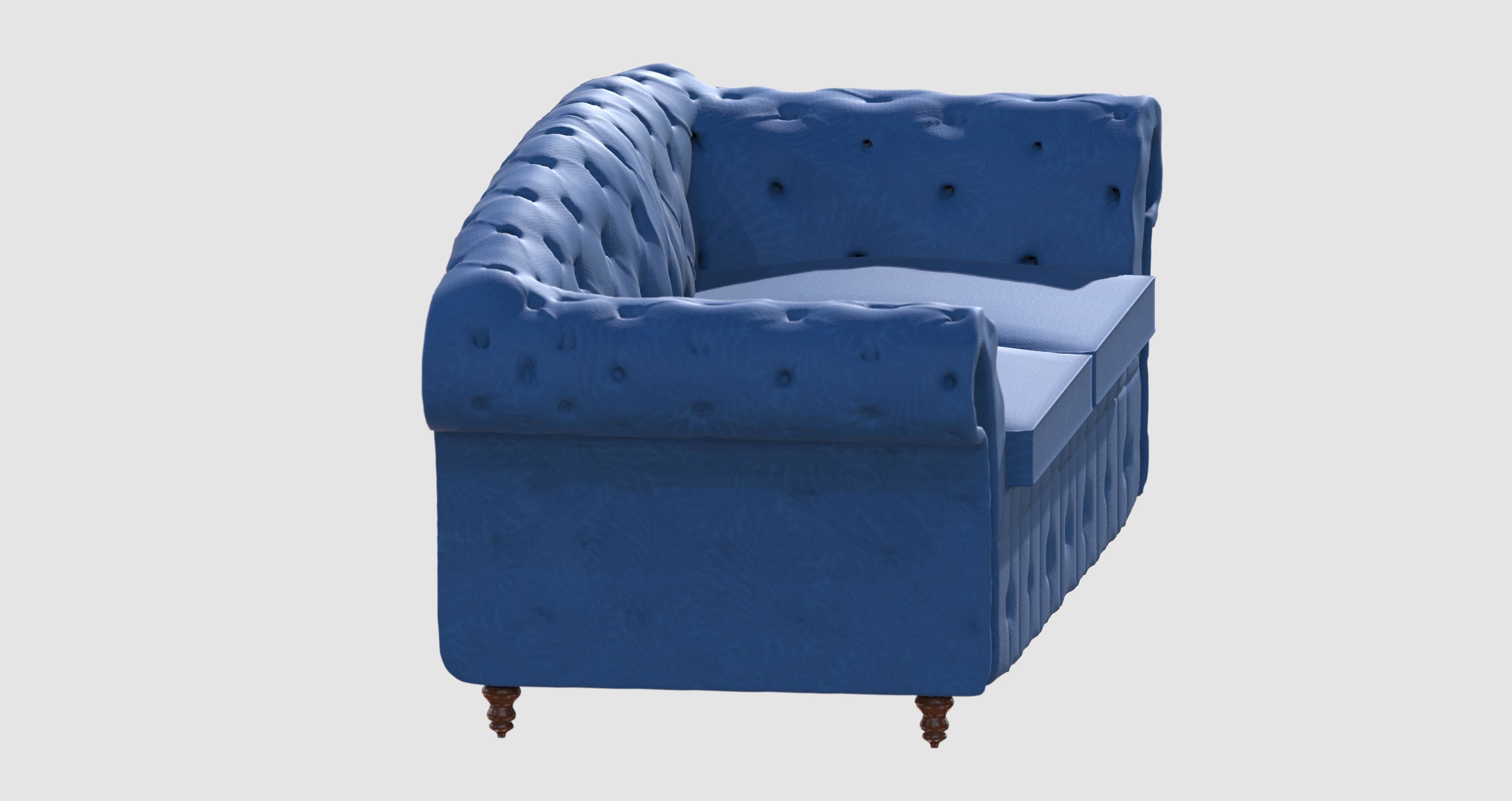 Blue capitone basic sofa 3D model | CGTrader