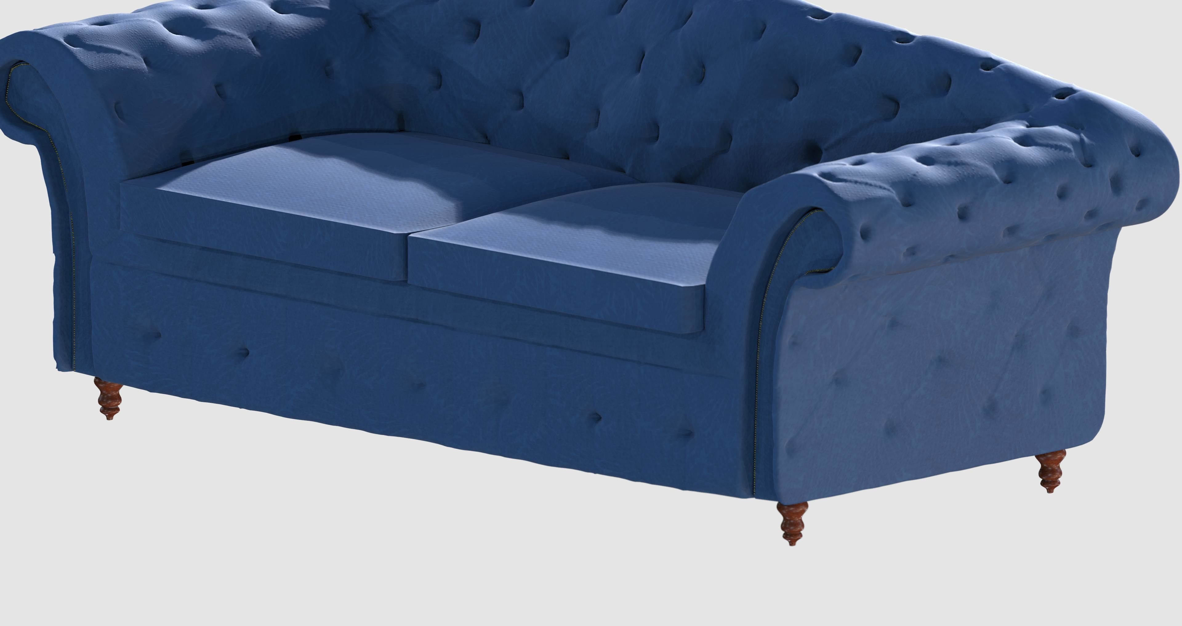 Blue capitone basic sofa 3D model | CGTrader