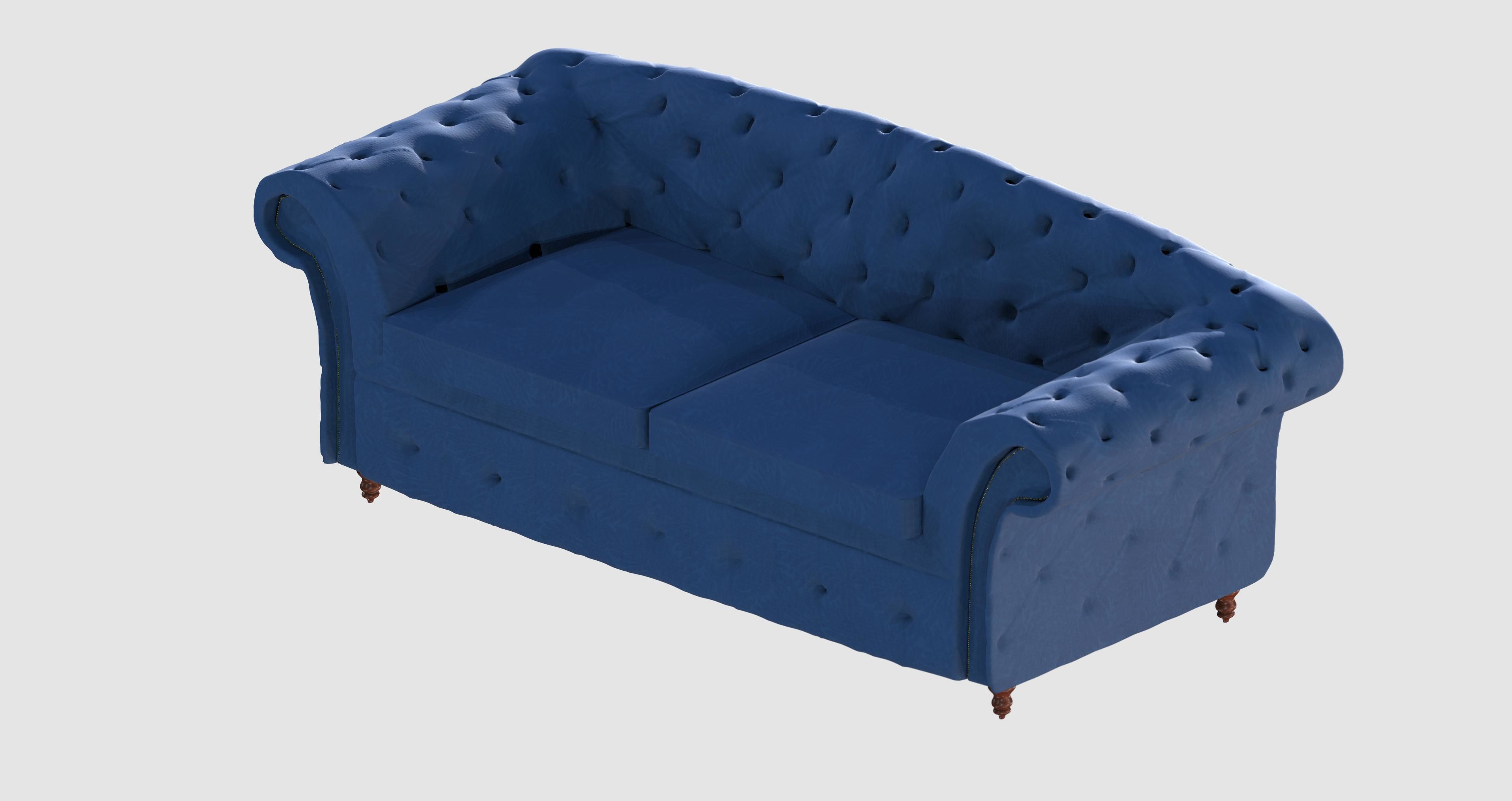 Blue capitone basic sofa 3D model | CGTrader