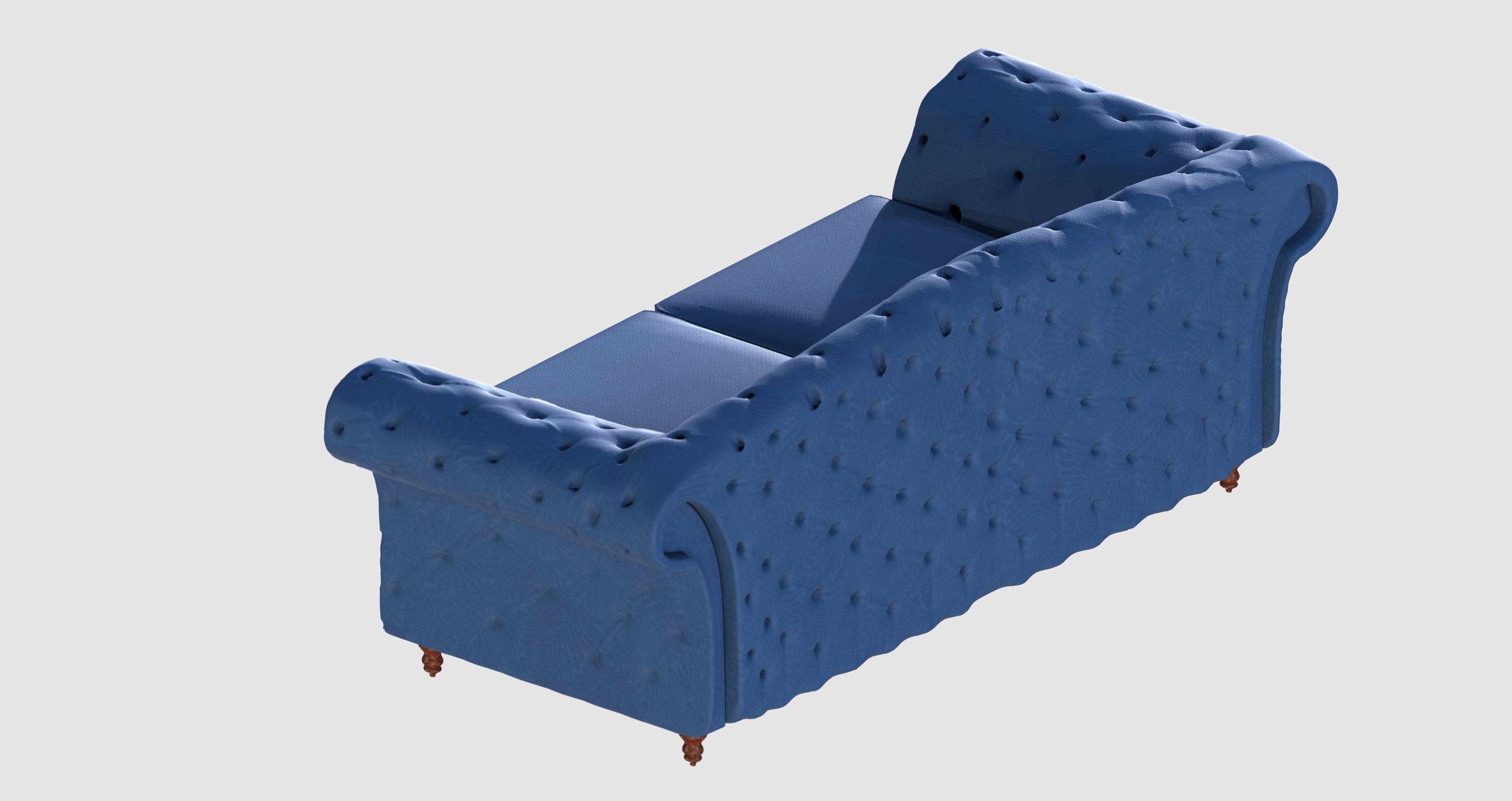 Blue capitone basic sofa 3D model | CGTrader