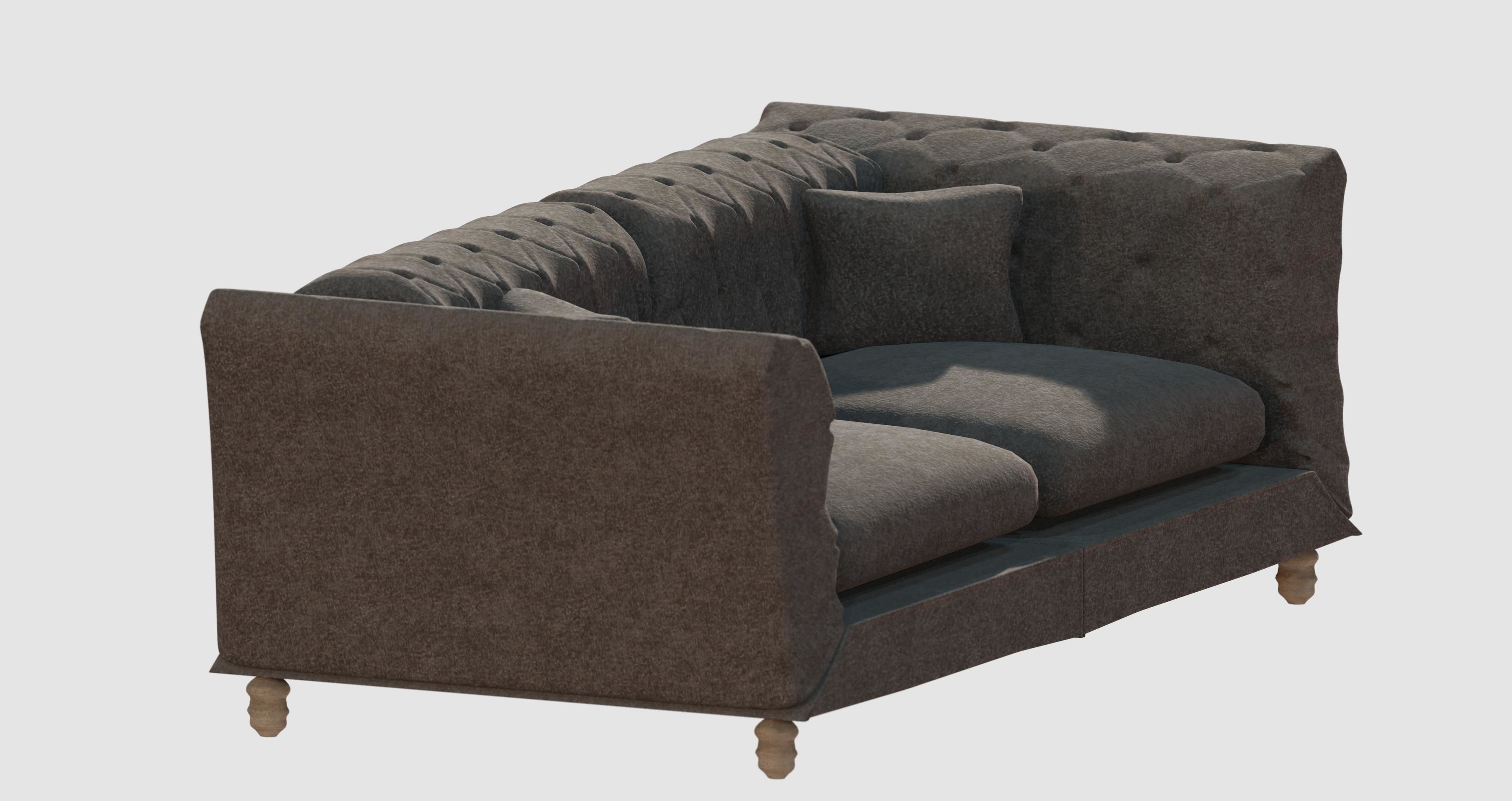 Light brown-grey velvet capitone corner sofa 3D model | CGTrader