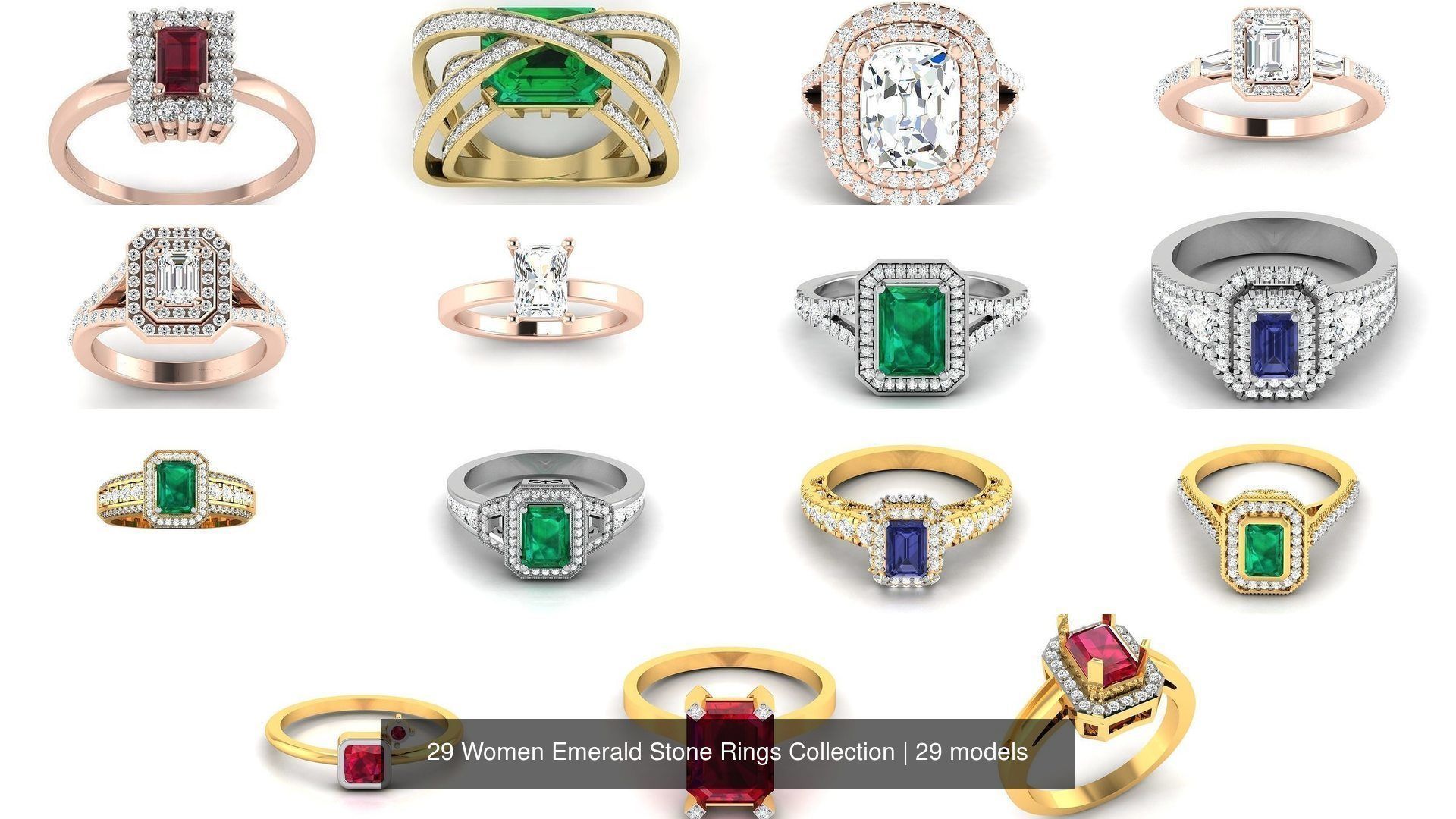 29 Women Emerald Stone Rings Collection | CGTrader