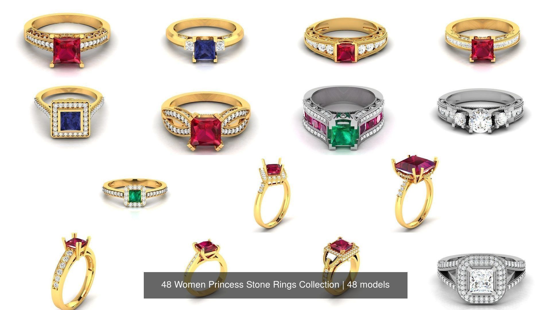 48 Women Princess Stone Rings Collection | CGTrader