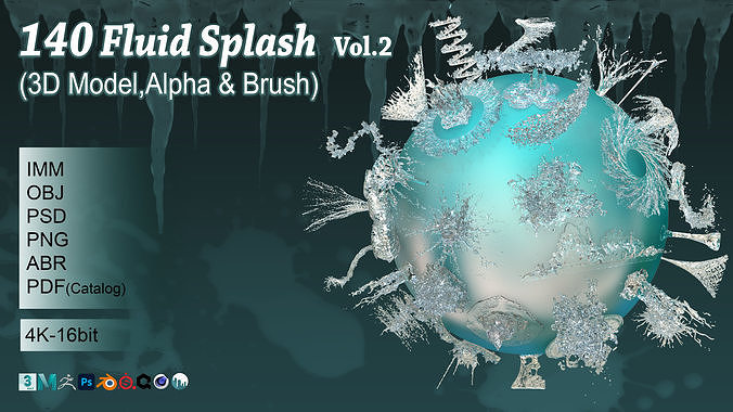 140 Fluid Splash 3D Model IMM Brush and Alpha Vol 2 3D model | CGTrader