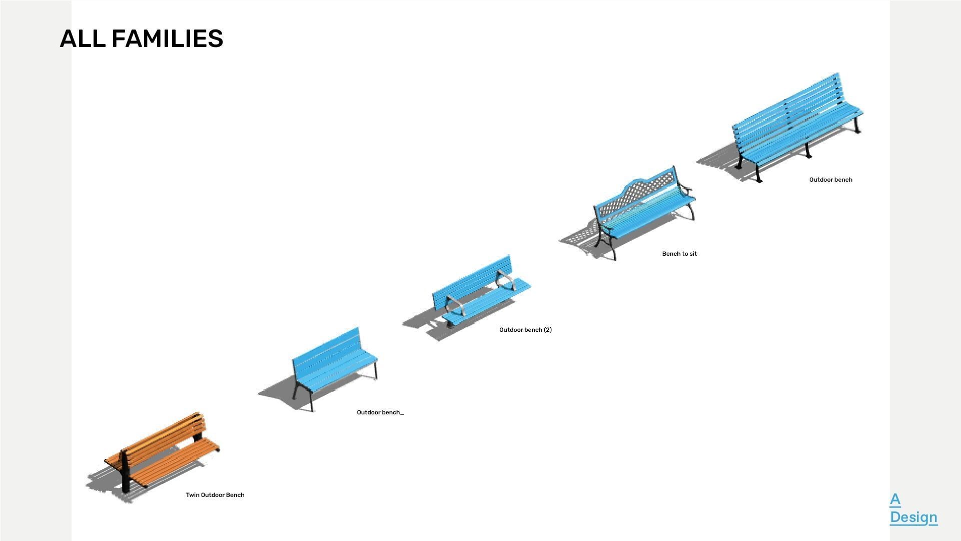 Bench - Pack of revit families 3D model | CGTrader