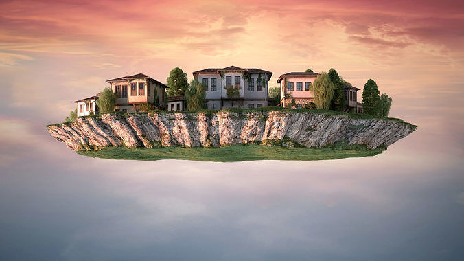 3D High Detailed Fantastic Flying Island Scene 3D model animated rigged ...