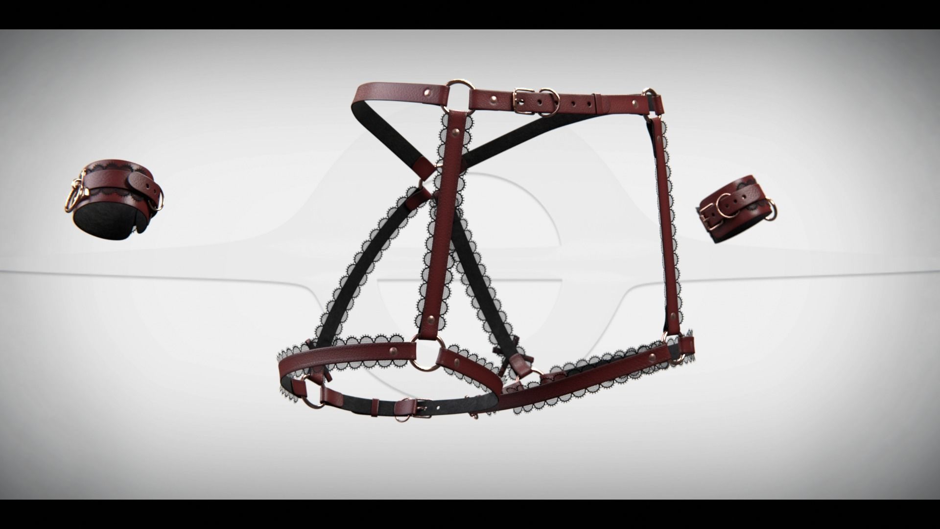 3D model Scarlet Leather harness portupeya set VR / AR / low-poly ...