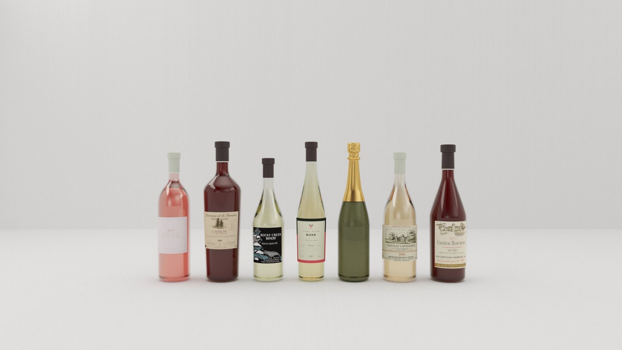 6 wine bottles 3D model | CGTrader