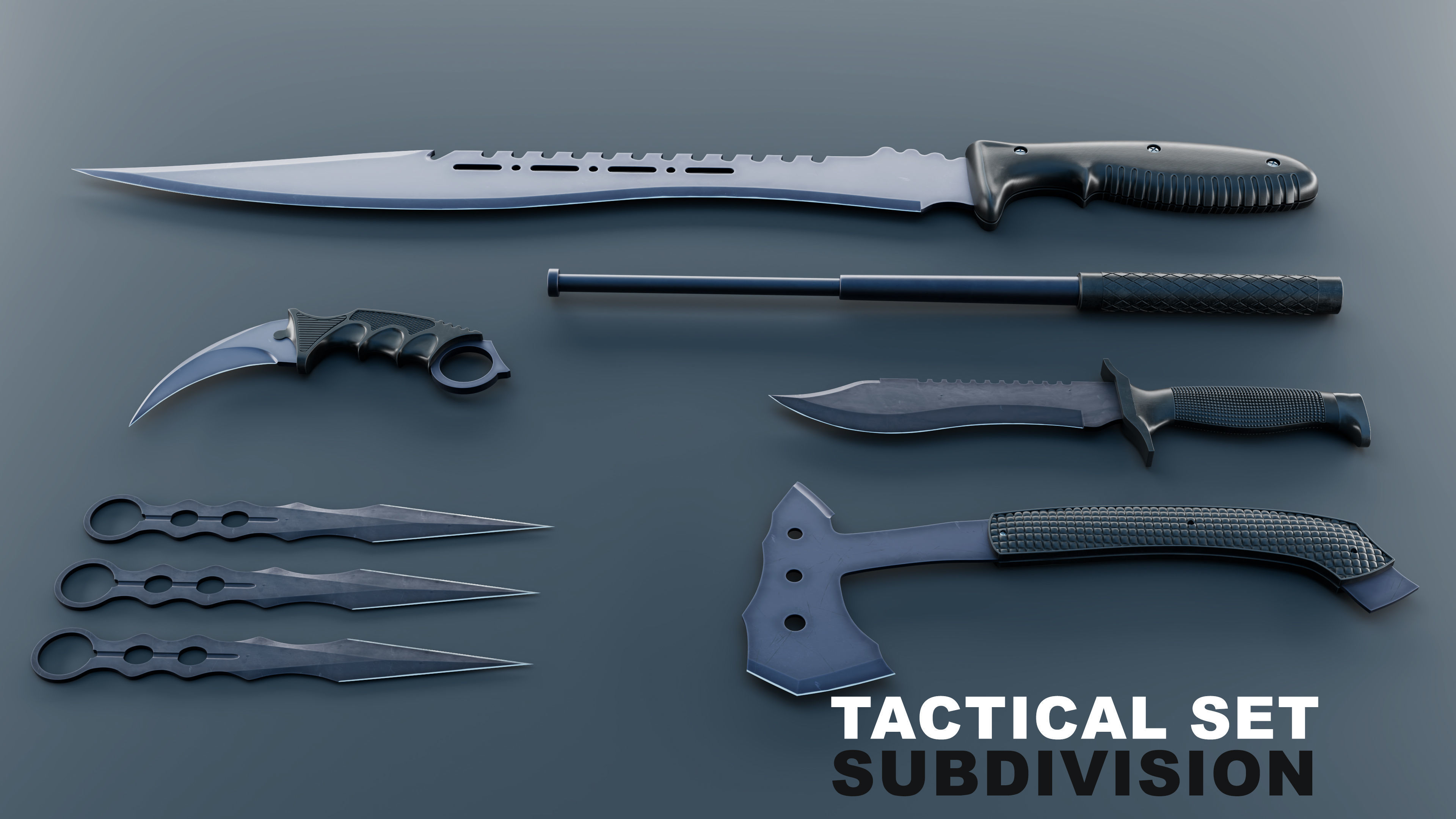 Tactical Knife Set - 6 Pieces 3D model | CGTrader