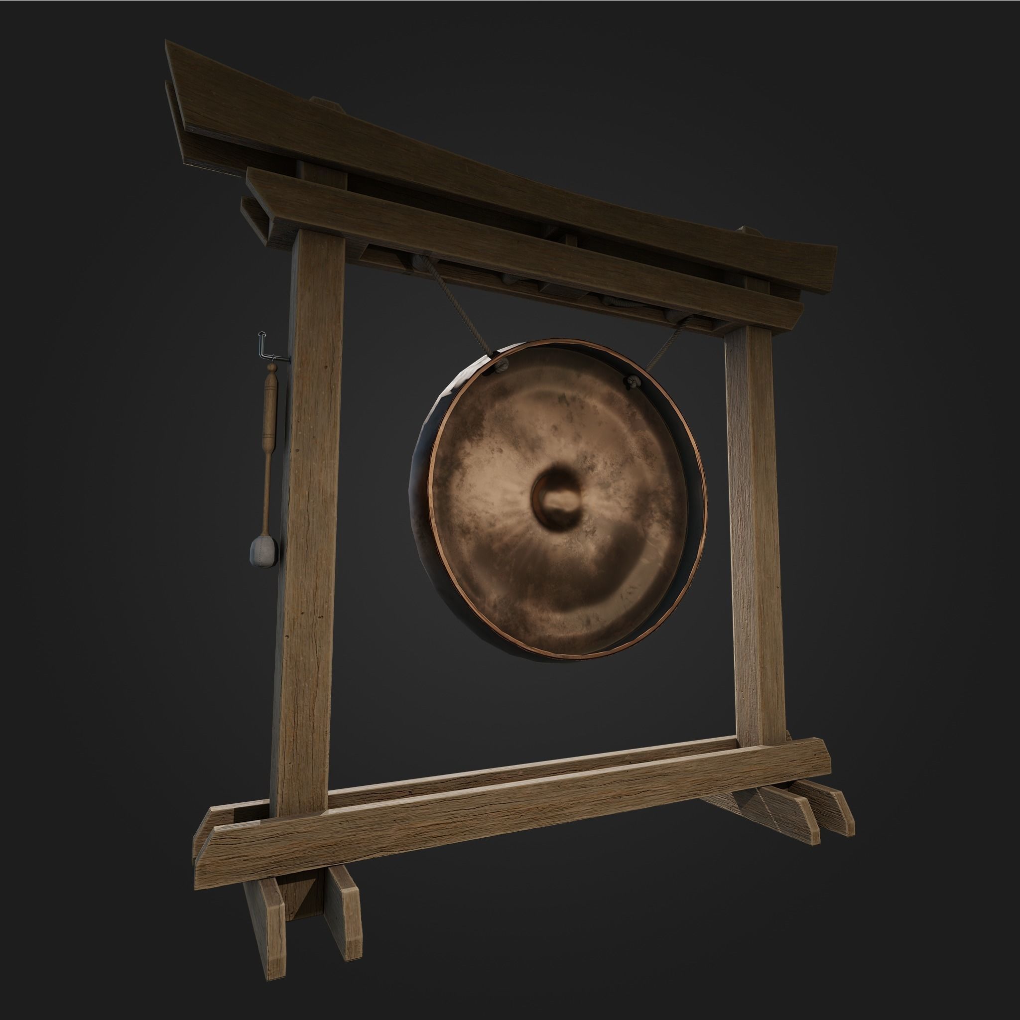 3D model Asian Japanese Gong 2 in 1 Bronze low poly VR AR VR / AR / low ...