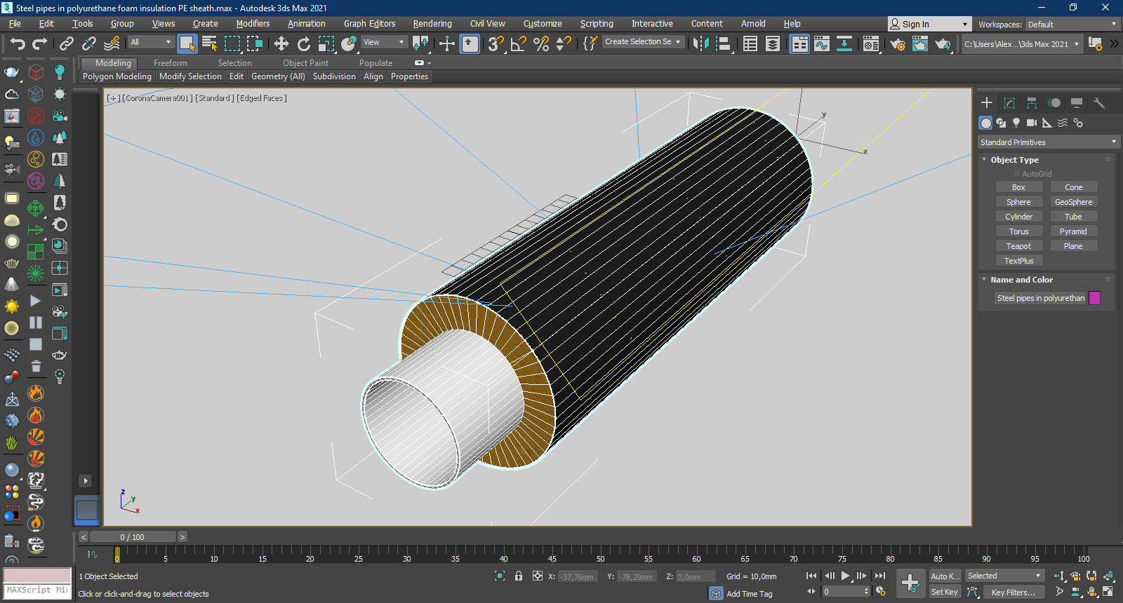 Steel pipes in polyurethane foam insulation PE sheath 3D model | CGTrader