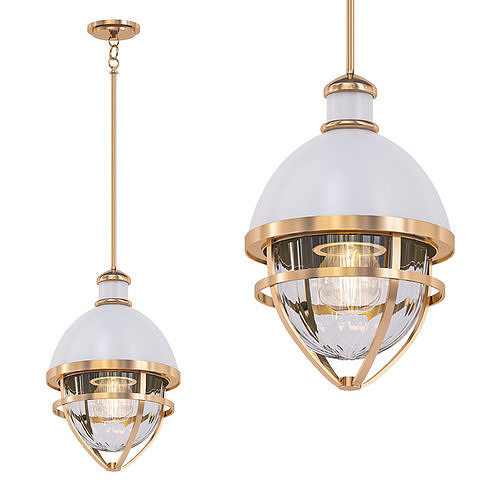 Outdoor two pendant lights with glass and gold metal 3D model | CGTrader