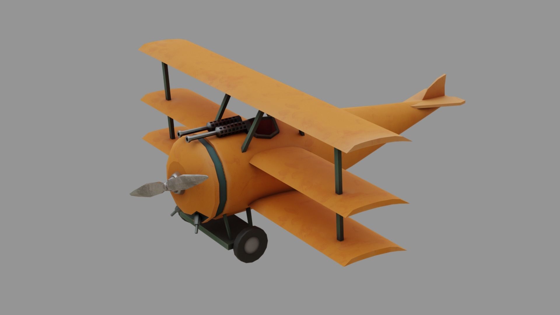 3D model Low Poly PBR Triplane orange biplane flying in sky VR / AR ...