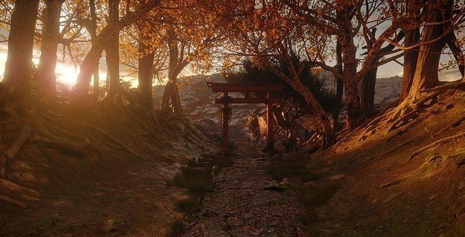 Samurai Path Torii Gate Model Scene 3D model | CGTrader