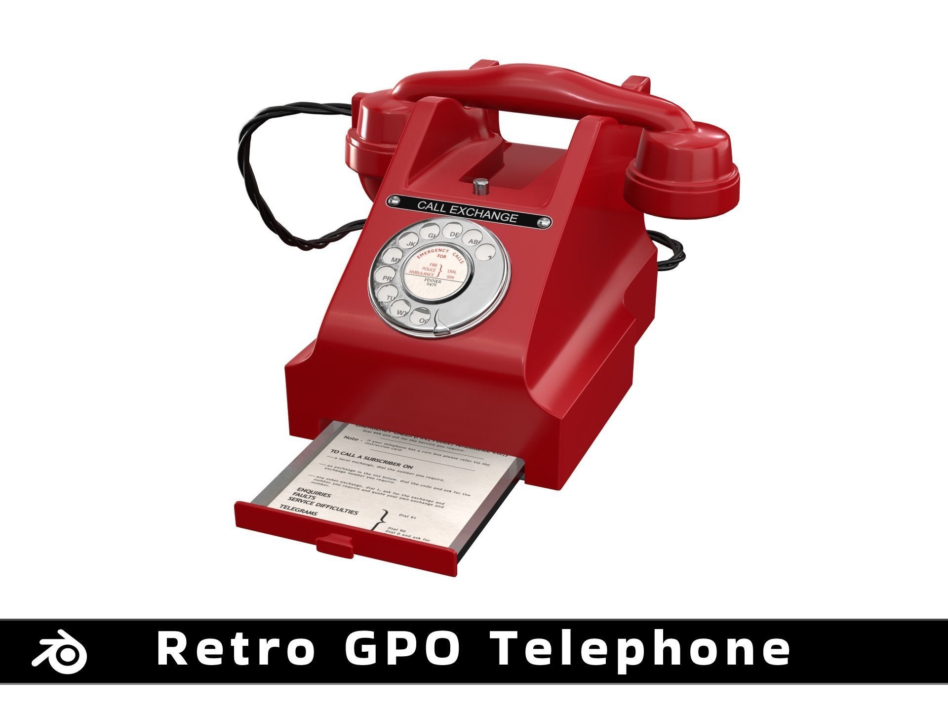 Red Telephone GPO 312L with drawer 3D model | CGTrader