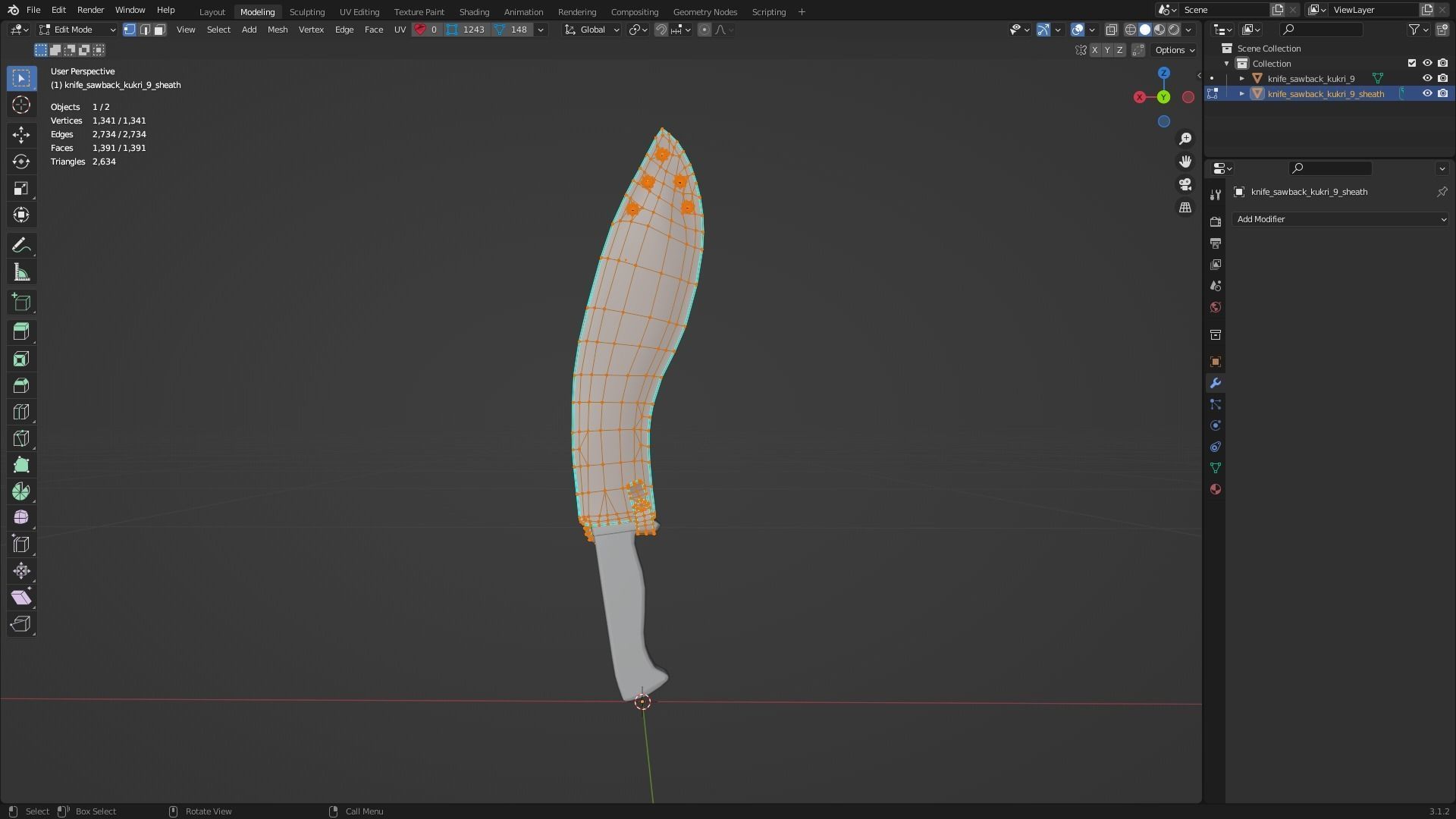 3D model Knife Sawback Kukri with Sheath VR / AR / low-poly | CGTrader