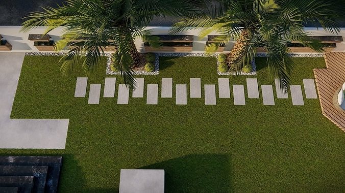 Garden design 3d model of luxury villa 3D model | CGTrader