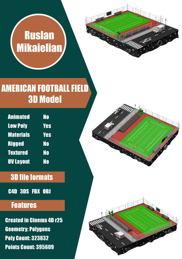 American Football Field 3D model | CGTrader