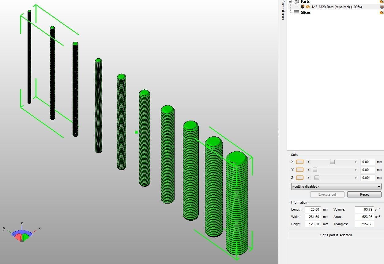 M3 to M20 x 120mm Threaded Bars 3D model 3D printable | CGTrader