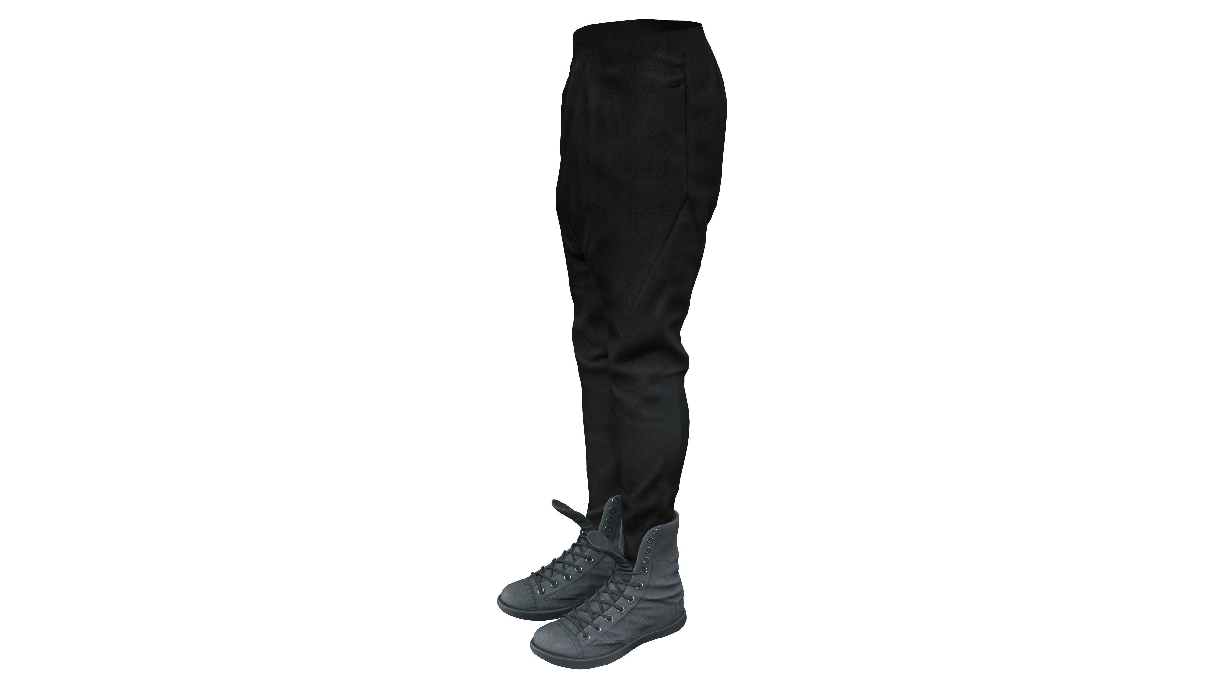 3D model Men Futuristic Drop Groin Urban Pants With Boots VR / AR / low ...