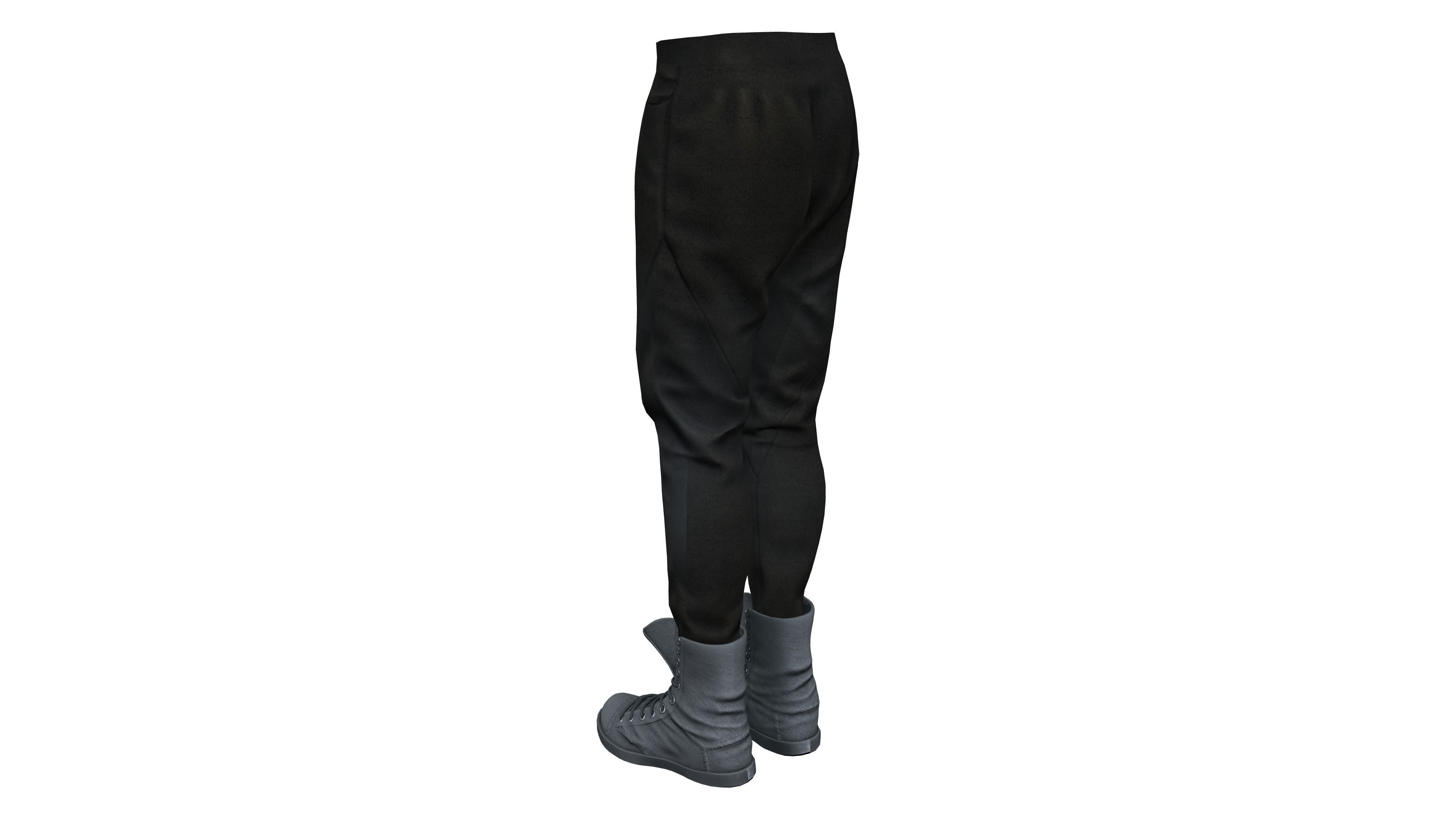 3D model Men Futuristic Drop Groin Urban Pants With Boots VR / AR / low ...