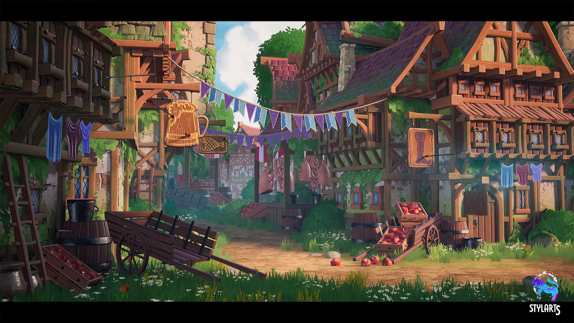 Modular Stylized Medieval Town 3D model | CGTrader