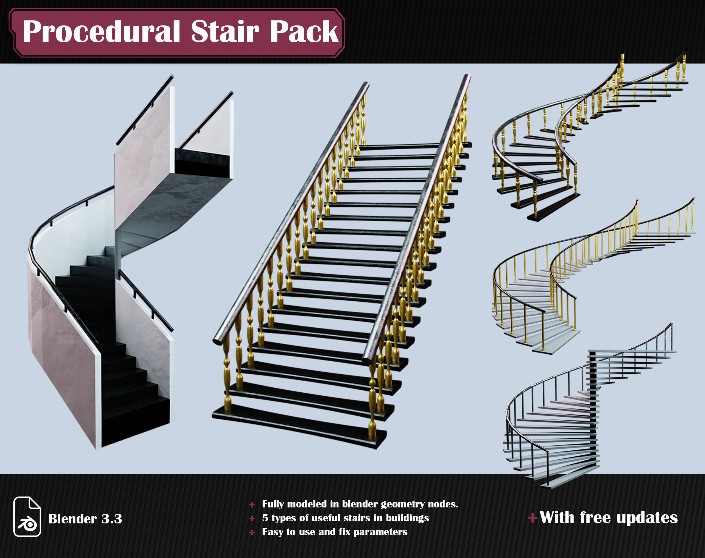 Procedural Stair Pack 3D model | CGTrader