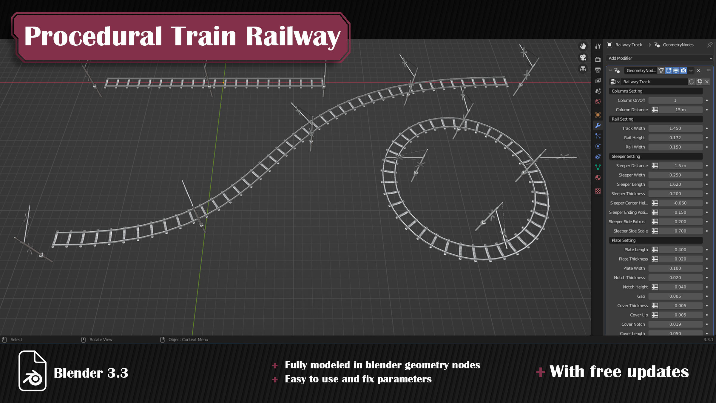 Procedural Train Railway Track 3D model | CGTrader