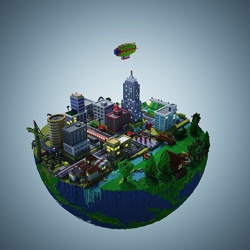 Earth with city and village landscape voxel 3D model | CGTrader
