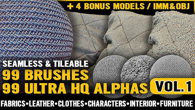 3D model Ultra HQ Fabric Sculpt Zbrush brushes and Alphas Vol1 VR / AR ...